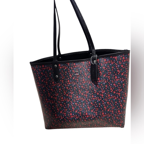 Coach | Bags | Coach Reversible City Tote Bright Red Ranch Floral Solid ...